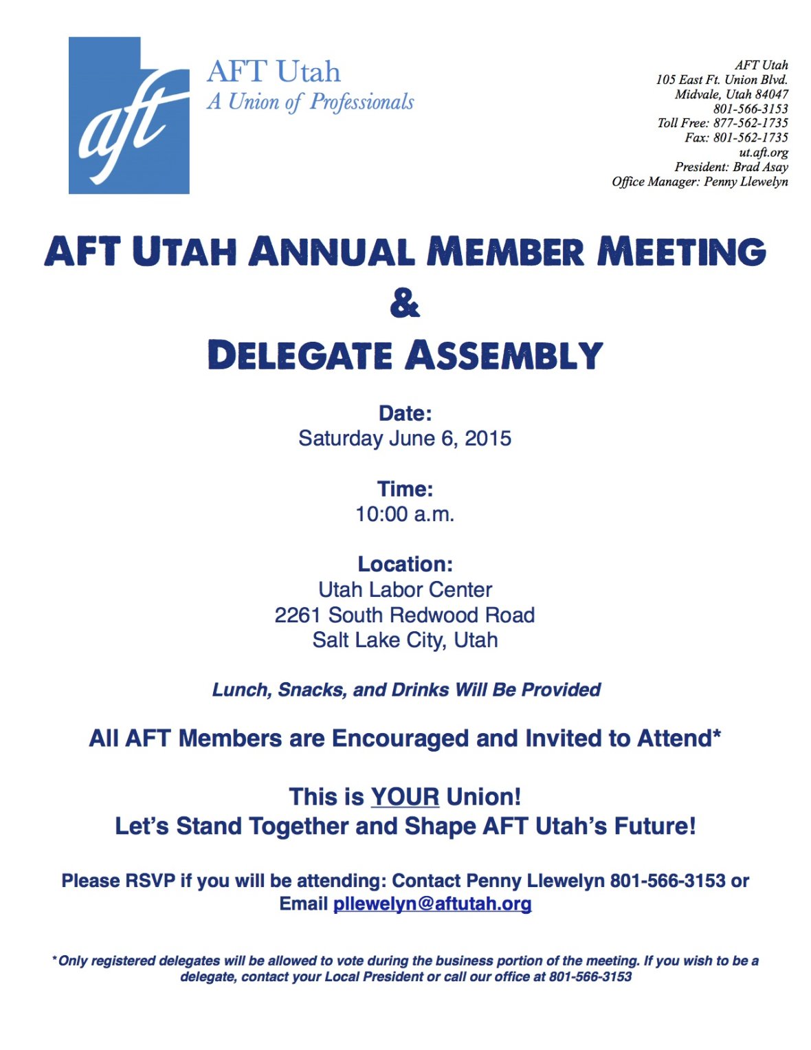 Annual Member Meeting and Delegate Assembly | AFT Utah, AFL-CIO