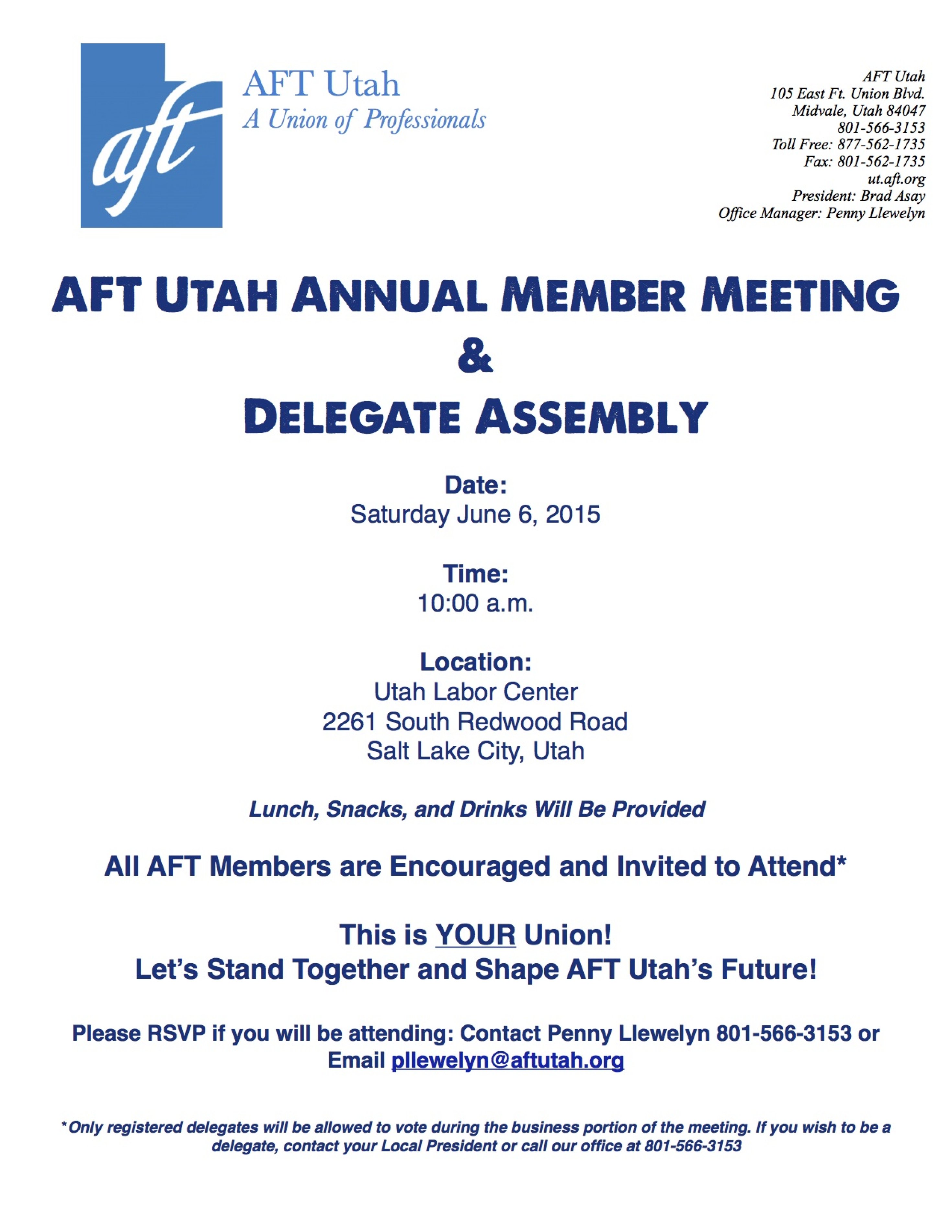 Annual Member Meeting and Delegate Assembly | AFT Utah, AFL-CIO